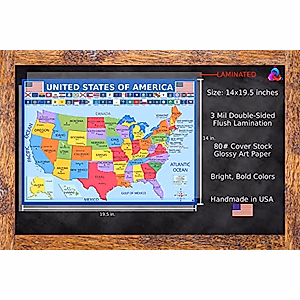 United States Map with State Flags Poster - Laminated 14x19.5 in. - Educational Poster, USA Map for Kids, Elementary Classroom Decorations, and Teacher Supplies