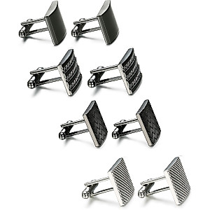 FIBO STEEL 4 Pairs Wedding Business Classic Cufflinks for Men Unique Cufflink Set Mens