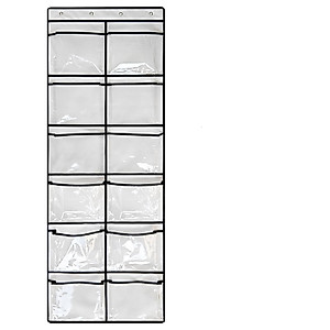 Breathable Mesh Pocket Over the Door Hanging Shoe Organizer, Closet Shoe Organizer, Large Men's and Women's Shoe Organizer, Hanging Over the Door Shoe Organizer,12 Pocket,Clear
