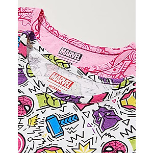 Amazon Essentials Disney Star Wars | Frozen | Princess Girls' Knit Short-Sleeve Cinch-Waist Dresses (Previously Spotted Zebra), Pack of 2, Pink Marvel, Small