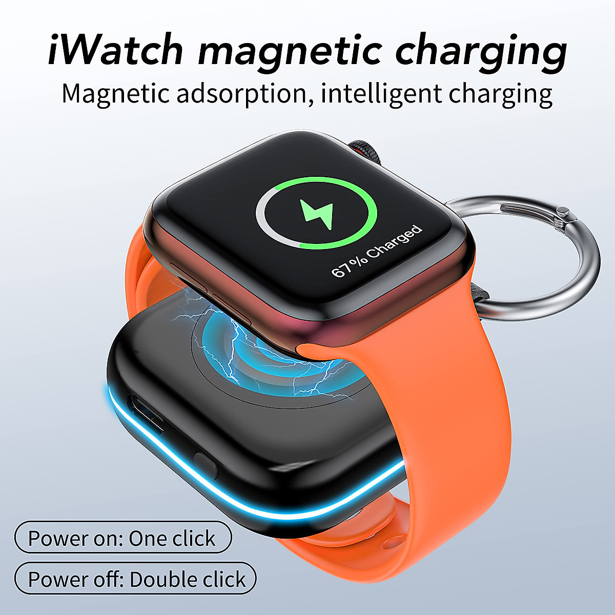 HUOTO Portable Charger for Apple Watch,Wireless Magnetic iWatch Charger 1200mAh Power Bank Travel Keychain Accessories Smart Chargers for Apple Watch Series 10/9/8/7/6/SE/5/4/3/2/1/UItra/UItra 2