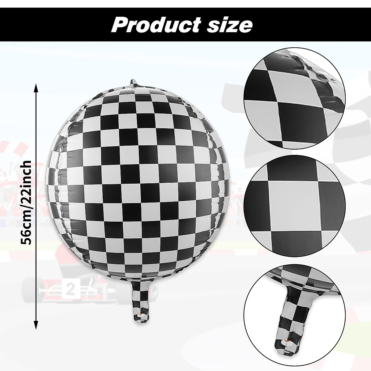 6 Pieces Checkered Balloons, Race Car Balloons 22 Inch Black and White Checkered Balloons 4d Round Sphere Foil Checkered Flag Balloons for Boy Adult Racing Themed Party Decoration Supply