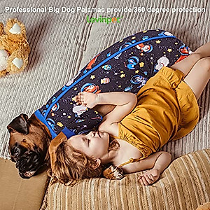 LovinPet Large Big Dog Pajamas - Anxiety Calming Dog Onesie, Undershirt for Dog Coats, Lightweight Stretchy 4 Legged Style Large Dog Jammies, Space Animals Black Print Pet Pjs,Black Large