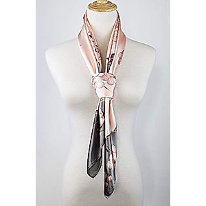 vabovin Elegant 35" Women's Satin Square Silk Feeling Large Neckerchief Fashion Accessory (Pale Pink Plum Blossom)