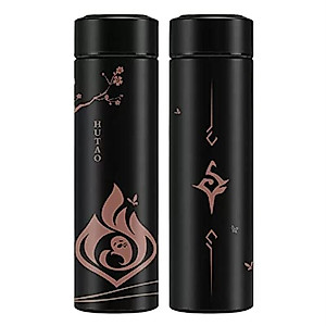 SOOVI Genshin Impact Water Bottle with LED Temperature Display Hu Tao/KeLi/Zhongli Double Walled Vacuum Insulated Water Bottle,Leak Proof Keep Cold and Keep Warm 12H 16.9 oz/500ml (Hu Tao)