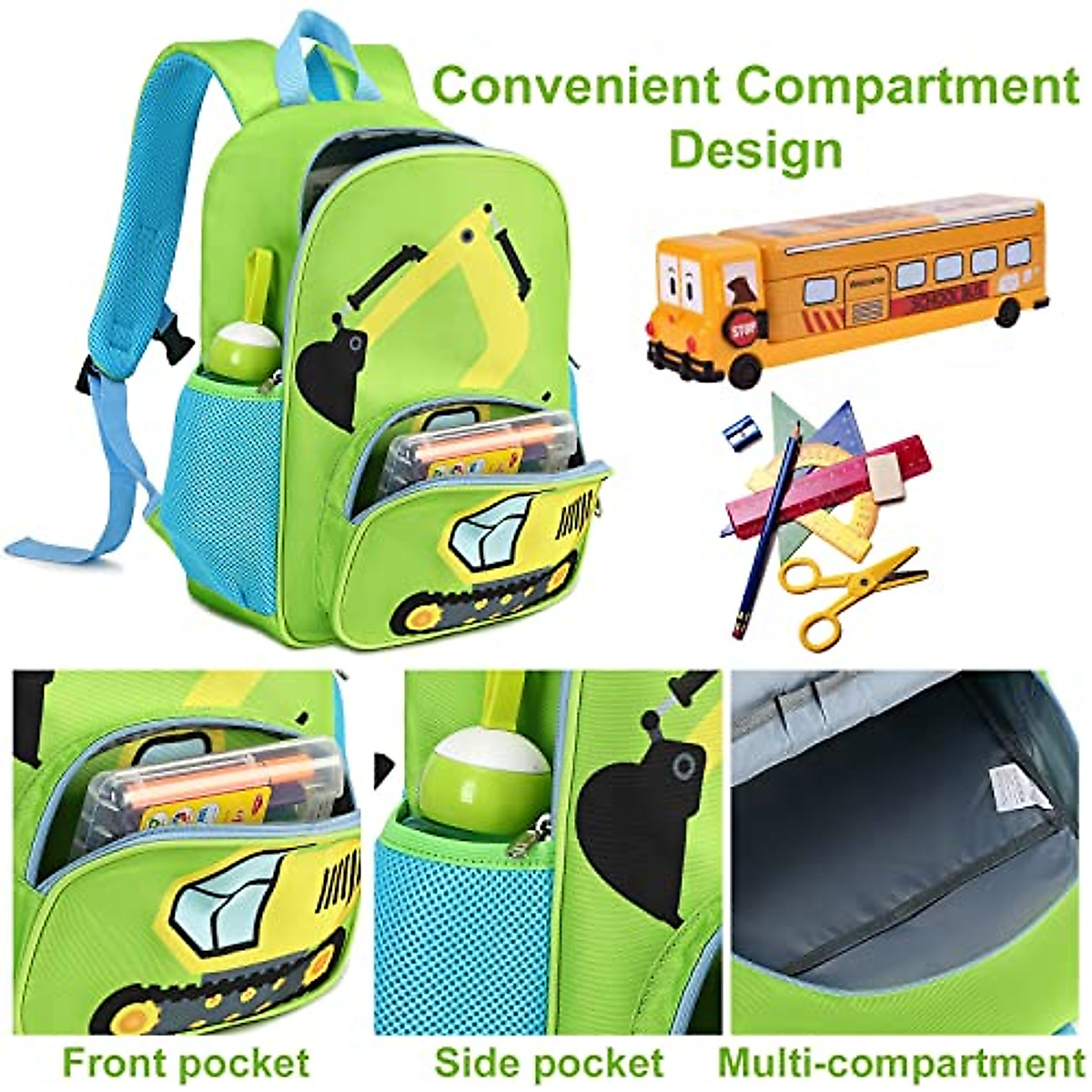 LOIDOU Toddler Backpack Boys 15 Inch Kids Preschool Kindergarten School Backpack with Lunch bag Book Bag for Daycare Nursery Travel，Fits 3 to 8 years old