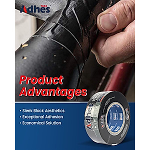 ADHES Black Duct Tape Heavy Duty Waterproof 1.88 Inch x 164 Feet (55YD) Strong Adhesive & No Residue Black Duct Tape for Indoor & Outdoor Repairs, Industrial, Professional Use