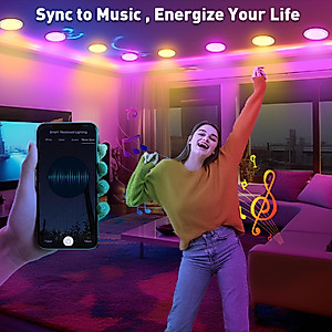 Rollin Light Smart Recessed Lighting 6 Inch - 6 Pack Wi-Fi Bluetooth Ultra-Thin Canless LED Recessed RGBCW Light with Junction Box 13W, 1100LM, 2700K-6500K, CRI80+ Work with Alexa/Google/Siri