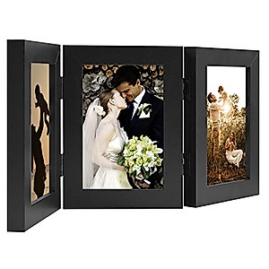 Golden State Art, 4x6 Three Picture Frame Trifold Hinged Photo Frame with 3 Openings, Desk Top Family Picture Collage, with Real Glass (4x6 Triple, Black, 1-Pack)