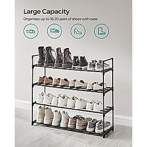 SONGMICS Shoe Rack, 4 Tier Shoe Organizer, Metal Shoe Storage Shelf for 20 Pairs of Shoes, Easy to Assemble, Entryway, Black ULSA14BK