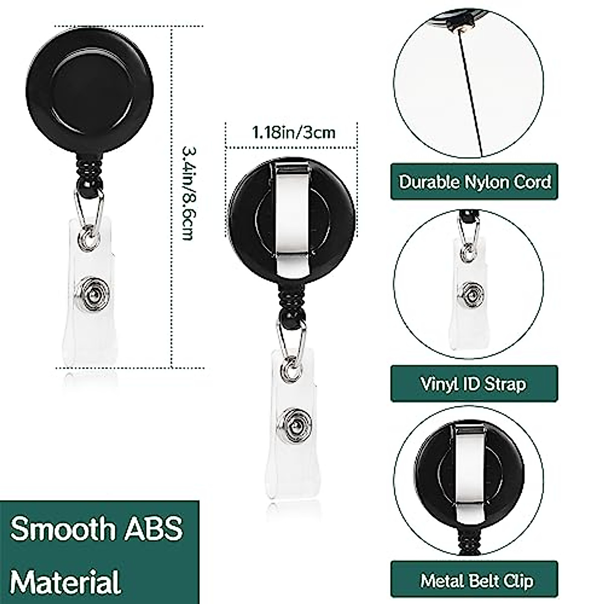 Simetufy 36 Pack Badge Reels Retractable Badge Holders Badge Clip for ID Holder, Name Card Holder with Belt Clip, Black
