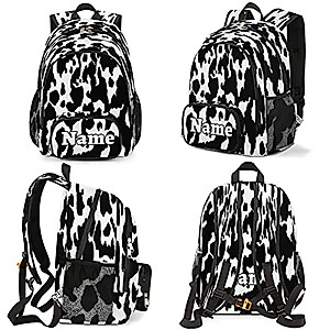 Herdesigns Cow Print Custom Backpack for Men Women Adult Cow Print Personalized Lightweight Casual Laptop Backpack Customized Computer Hiking Gym Travel Travel Daypack with Name
