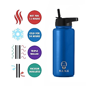 32OZ vacuum double insulated stainless steel water bottle with straw lid Triple Walled 2 Layered Vacuum Thermos for Hot Drinks Keep Hot&Cold For Up to 24 Hours, blue, (5358755)