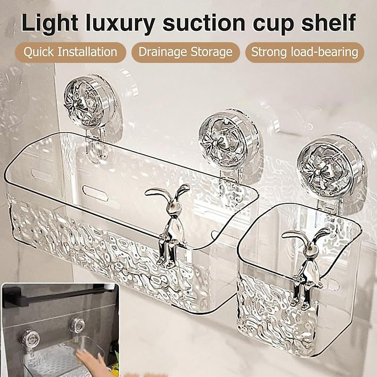 HAOSJINY Shower Caddy Suction Cup, Removable Shower Basket, Strong Suction Cup Shelf, Shower Organizer Bathroom (C1)