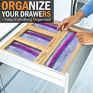 Ziplock Bag Organizer, Bamboo Ziplock Bag Organizer for Drawer, Kitchen Food Storage Bag Organizer Suitable for Gallon, Quart, Sandwich, Snack Bag, Sandwich Bag Dispenser Holders