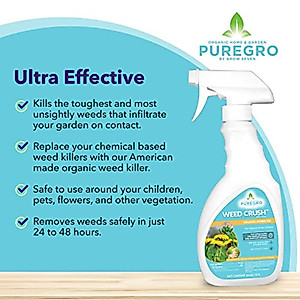 PureGro Weed Crush Ready-to-Use | Organic Herbicide | Pet and Kid Friendly | Fast Acting | Non-Synthetic, All Natural |