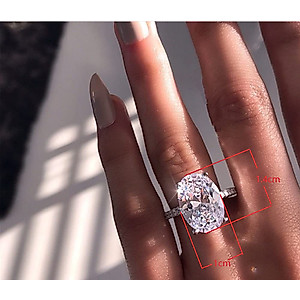 FLYYQMIAO 925 Silver 3CT Engagement Rings Oval Cut Cubic Zirconia CZ Wedding Promise Rings for Her Stunning Bands Anniversary Solitaire CZ Simulated Diamond Ring for Women Size 6-10 (7#)