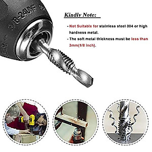 Mesee 6 Pieces Drill Tap Combination Bit Set, 1/4'' Hex Shank HSS Deburr Countersink Bits Spiral Screw Tap Tool Kit - Imperial 1/8 5/32 3/16 1/4 5/16 3/8