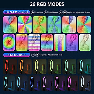 NEEWER 10" RGB Ring Light with Tripod Stand & 2 Phone Holders, Dimmable Selfie Ring Light with 29 Colors Modes for Makeup/Live Streaming/YouTube/Tiktok/Video Shooting, RGB10-H