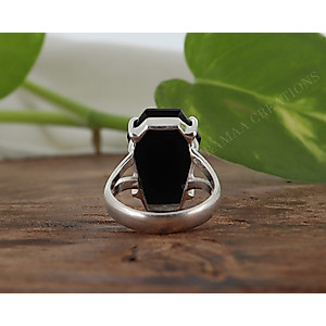 Black Onyx Coffin Silver Ring | Natural Black Onyx Sterling Silver 925 Handmade Coffin Ring | Handmade Jewelry