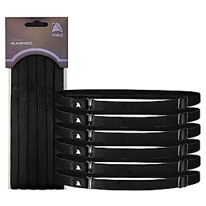 Athlé Adjustable Skinny Headbands for Women and Men - 6 Pack - Elastic Hair Bands with Non Slip Silicone Grip - Lightweight and Comfortable Adjustable Thin Headbands