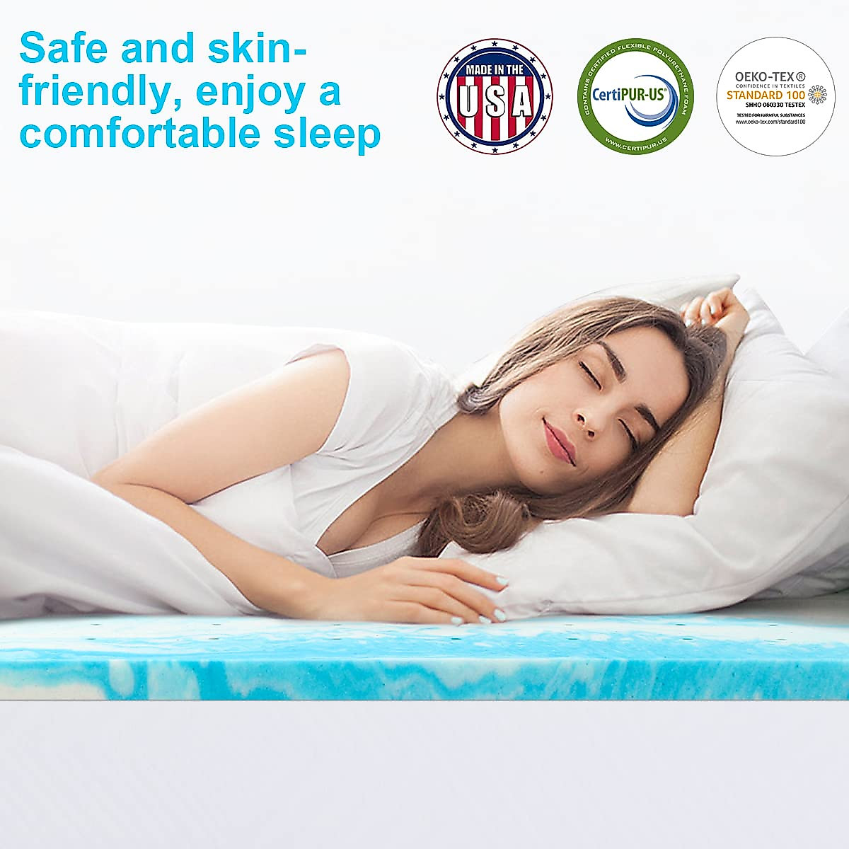 Opoiar Memory Foam Mattress Topper Full 3 inch Ventilated Bed Topper,Cooling Gel Infused for Pressure Relief & Back Pain,Full Size in a Box,Medium-Firm,Made in USA,CertiPUR-US Certified, Blue