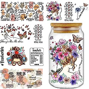 UV DTF Transfer Sticker, 5Sheets Rub on Transfer Stickers for Glass Cups,Waterproof UV DTF Cup Wrap Rub on Transfers Stickers Decals, Clear Film Transfer Paper UV DTF Cup Wraps Transfer Sticker
