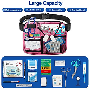 BOHEMIABY Professional Nurse Fanny Pack With Stethoscope Holder, Vet Tech Fanny Pack, Utility Storage for Bandage Scissors and Emergency Supplies Medical Bag, Nurse and Student Use(Pink)