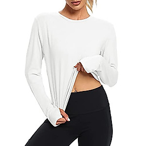 Bestisun Athletic Long Sleeve Workout Tops Loose Fit Long Sleeves Sports Running Shirts Dance Athletic Tops for Women Yoga Gym Shirts White S