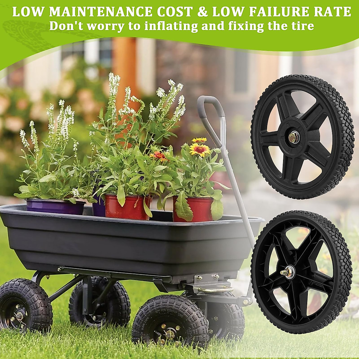 Midcos 12'' Lawn Mower Wheels, Push Mower Plastic Wheels, Set of 2 Wheels Kit for Push Mowers Includes Bolts, Nuts fits Craftsman Mower, Generator, Garden Tiller Most Standard Lawn Mowers (12×1.75'')