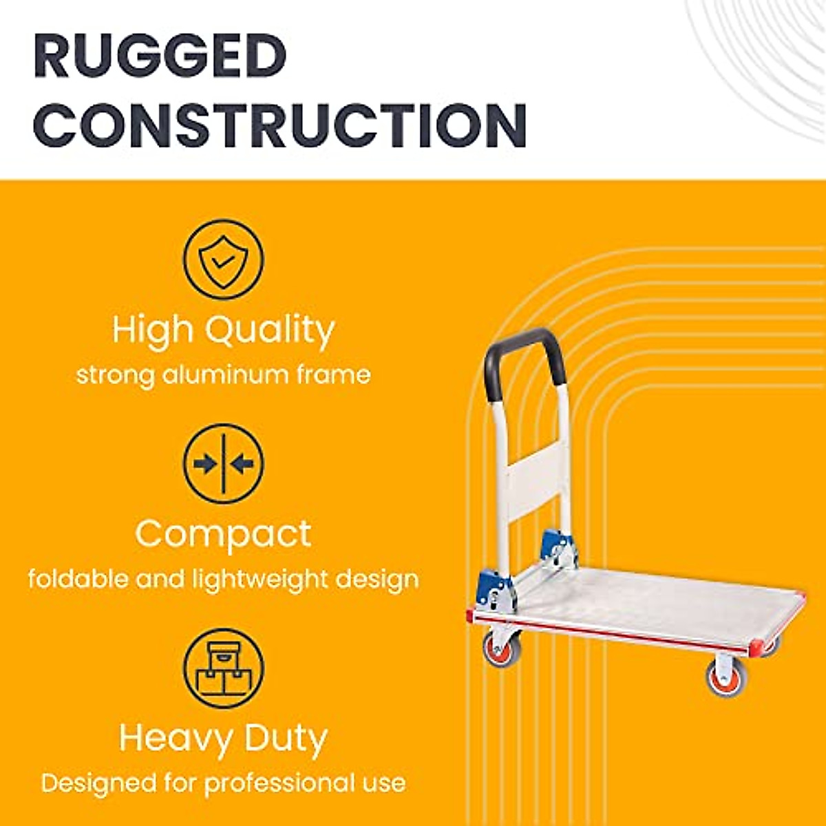 Aluminum Folding Cart with Wheels - Platform Truck - Weight Capacity 400lbs - Compact Foldable Cart for Warehouse, Restaurant, Shops Factories and Home - Flatbed Cart with 4 PU Wheels
