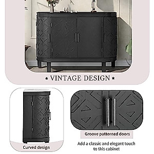 SZUBEE Antique Pattern Accent Storage Cabinet with Wooden Sideboard-Ideal for Hallway, Entryway, Living Room, Bedroom, Black