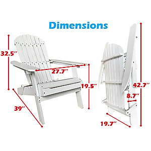Adirondack Chair Lawn Chair Folding Adirondack Chair Patio Chairs Outdoor Chairs Patio Seating Fire Pit Chairs Wood Chairs for Adults Yard Garden w/Natural Finish (White)