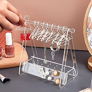 Kigley 4 Pcs Acrylic Earring Hanger Rack Earring Holder Stand Earring Display Each 52 Hole with 8 Mini Hangers Clear Hanging Jewelry Ear Studs Dangle Organizer for Women Girls, 5.31 x 5.31 x 3.27 Inch