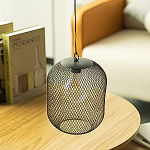 TRIROCKS Battery Operated Hanging Lamp 8.5'' High Metal Mesh Lanterns with Warm Fairy Lights Bulb Perfect for Christmas Home Living Room Garden Patio Parties Events Tabletop Indoors Outdoors (Black)