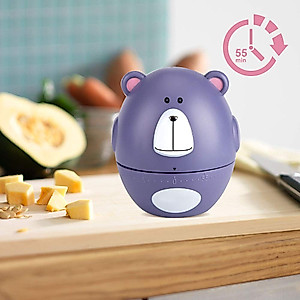 Kitchen Timer, Cute Cartoon Kitchen Timers for Cooking, Teacher Supplies for Classroom, Mechanical 55 Minutes Clock Loud Alarm Counters Mini Size Manual Timer(Purple Bear)