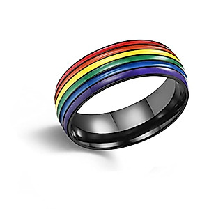 Unisex Rainbow Lines Ring Classic Stainless Steel Pride LGBTQ Wedding Band Women Men's Finger Jewerly US Size 7-12