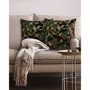 applebless Set of 2 Throw Pillow Covers Square for Home Decor, Camo 18x18 Inch Cotton Reversible Pillow Case Sofa Soft Cushion Cases for Bedroom Couch Bed Car Chair