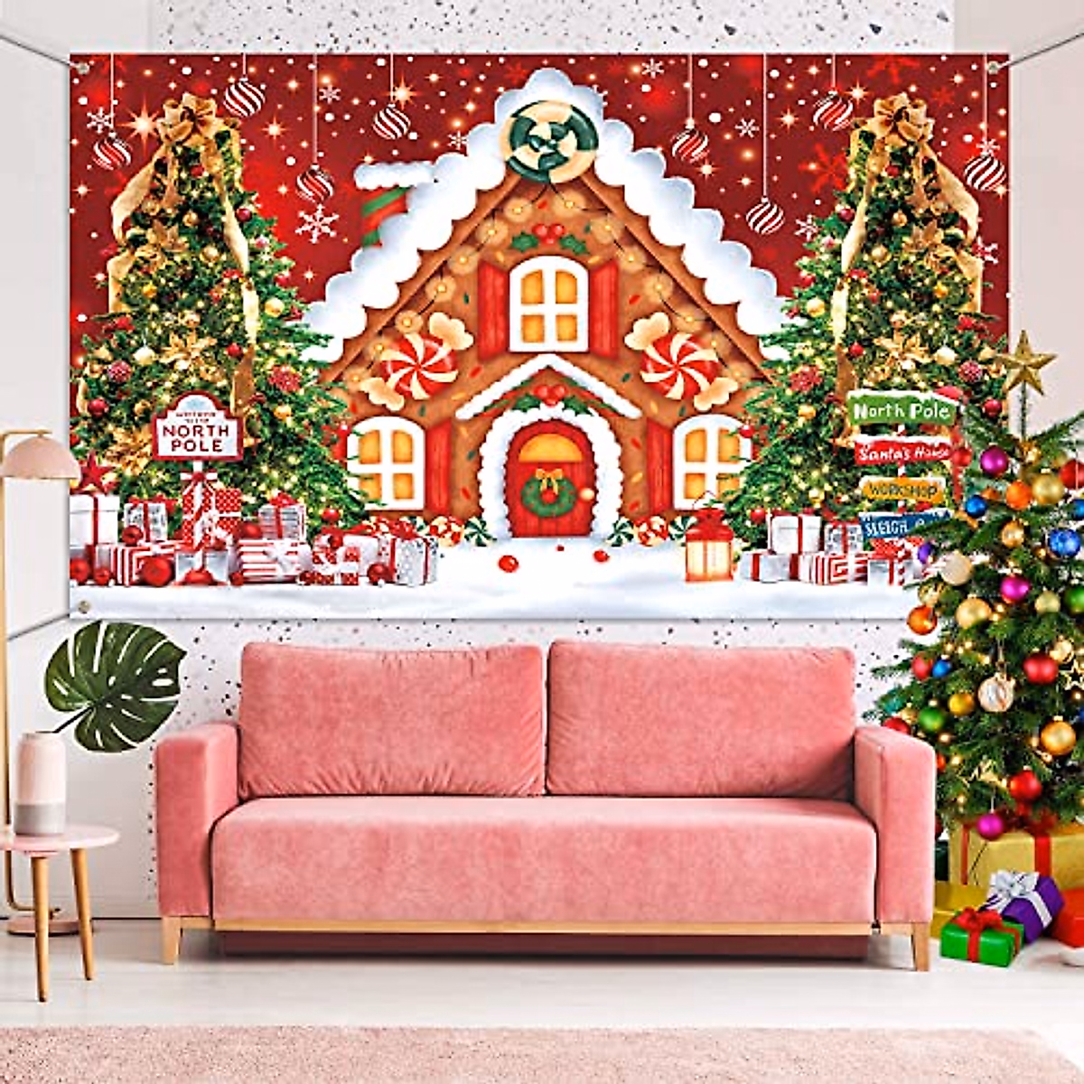 Christmas Gingerbread House Backdrop Glitter Cookie Exchange Candyland Winter Snowflake Photography Background for Kids Birthday Party Decor Banner (6X4)
