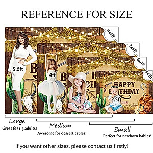 Mocsicka Western Cowboy Happy Birthday Backdrop Rustic Old West Rodeo Cowboy Background Brown Rustic Wood Kids Birthday Party Decoration Banner Cowboy Party Decorations (7x5ft (82x60 inch))