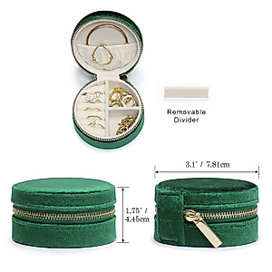 BLUTETE Velvet Travel Jewelry Case Small Round Travel Jewelry Organizer Jewelry Accessory Storage Case Gift Jewelry Box (Forest Green/Round)
