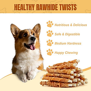 Amzey Chicken Wrapped Rawhides Dogs Treats, Rawhide Twist Chicken Hide Sticks, Puppy Training Snacks Sticks Dog Chews, All Natural 4 Resealable Bags, Total 24oz/ 1.5lb