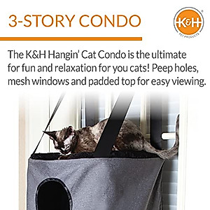K&H PET PRODUCTS Hangin' Cat Condo Door Mounted Cat Furniture Cat Tree Classy Gray 3 Story