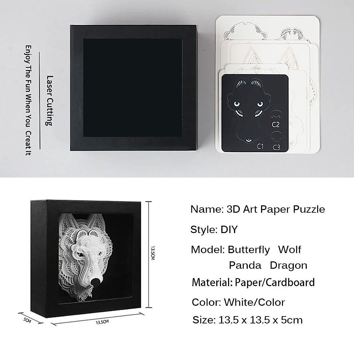 SIWEME 3D Puzzle for Adults&Kids, Funny Jigsaw Puzzle DIY Animal Paper Craft Kit 3D Paper Puzzle Wall Art Decor (Wolf)