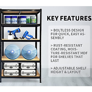 Qimu 5-Tier Garage Shelving Unit, Adjustable Shelves for Free Combination,Metal Storage Rack Heavy Duty Display Stand for Books, Kitchenware, Tools,1929LB Total Capacity,70.8" x 35.4" x 15.7"