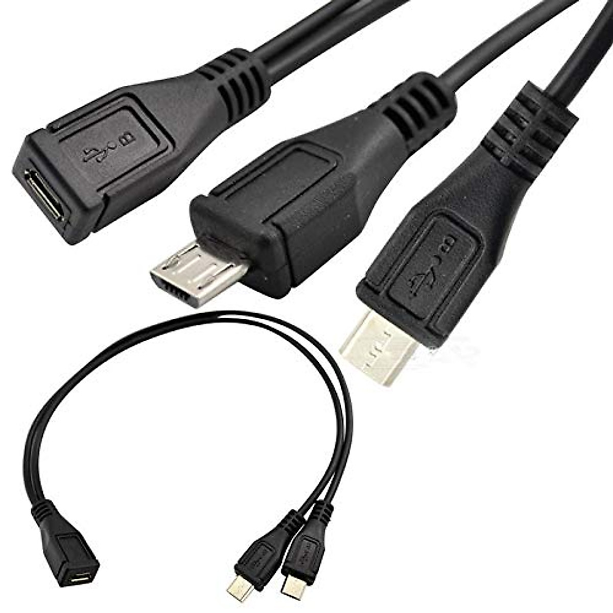 Traovien Micro USB Splitter Cable, Micro USB 1 Female to 2 Male Y Splitter Extension Charge Cable for Galaxy S5 i9600 S4 I9500 Note2 (0.3m/12inch 1Pcs)