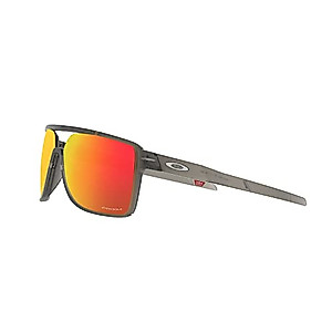 Oakley Men's OO9147 Castel Rectangular Sunglasses, Matte Grey Smoke/Prizm Ruby, 63 mm