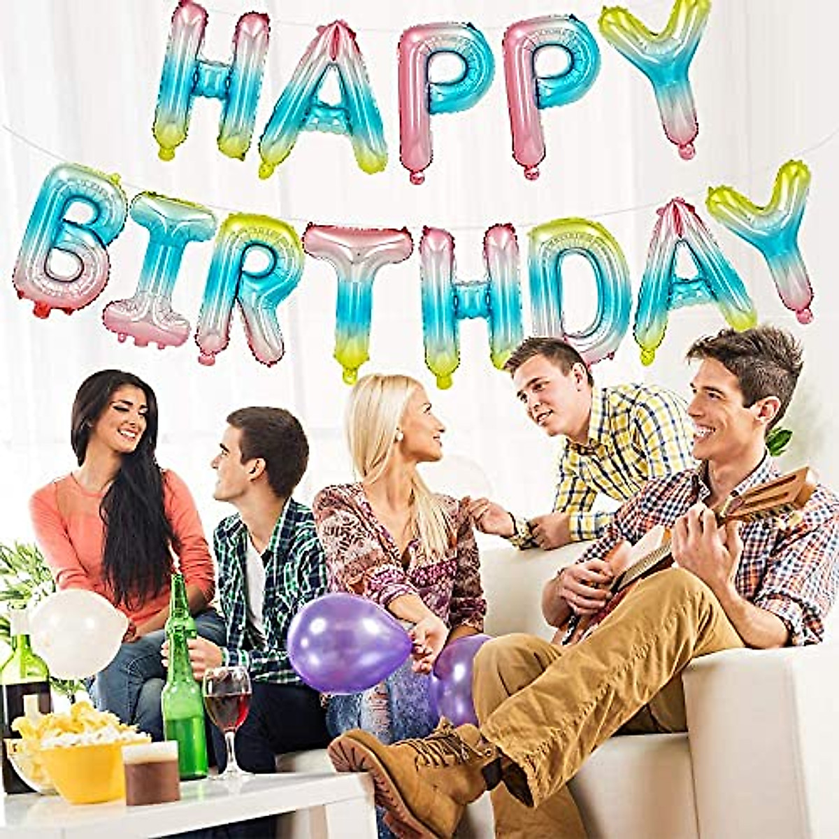 Happy Birthday Banner Balloons, 16 Inch Mylar Foil Letters Balloons Banner Reusable Ecofriendly Material for Birthday Decorations and Party Supplies (Rainbow)