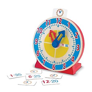 Melissa & Doug Turn & Tell Wooden Clock - Educational Toy With 12+ Reversible Time Cards , Red