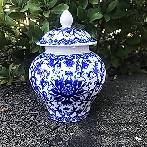 Ancient Chinese Style Blue and White Porcelain Helmet-shaped Temple Jar. Medium